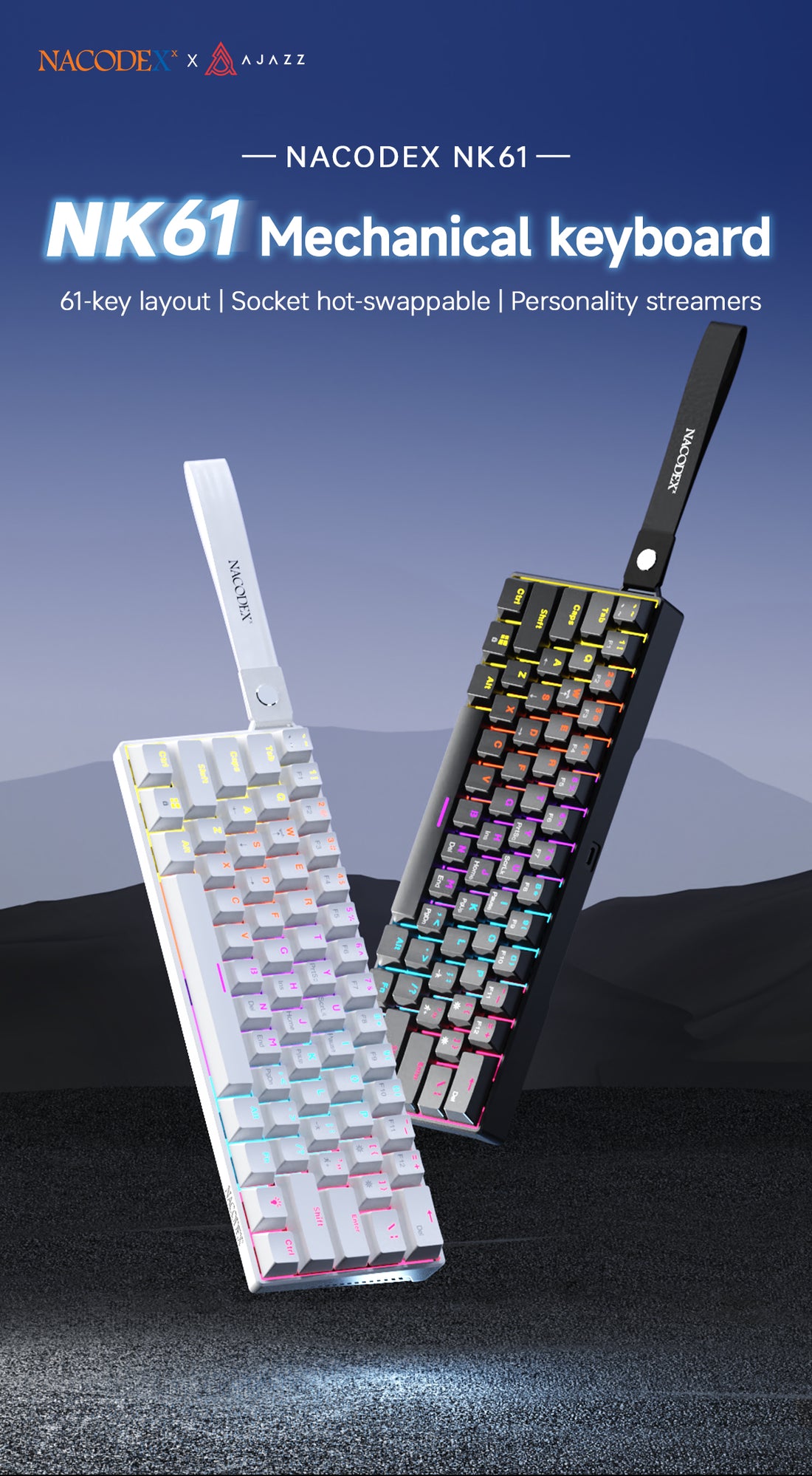 AJAZZ NK61 61-Key Mechanical Keyboard Hot Swapping Red Switch Wired ...