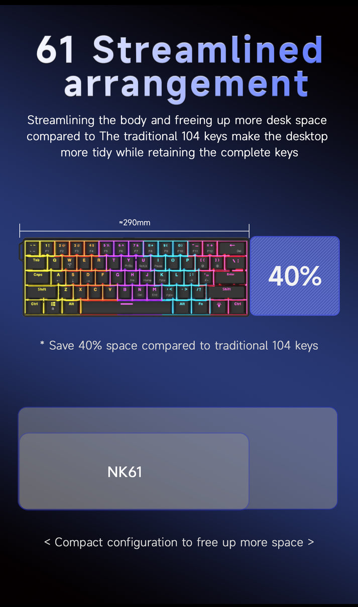 AJAZZ NK61 Mechanical Keyboard Red switches mixed light hot-swappable ...