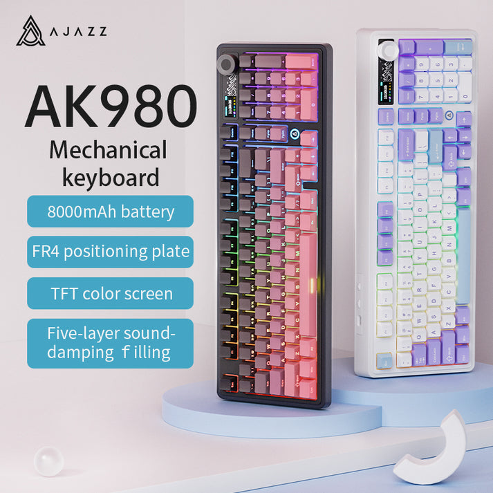 Ajazz AK980 Gaming Mechanical Keyboard with Color Screen 98 Keys RGB ...