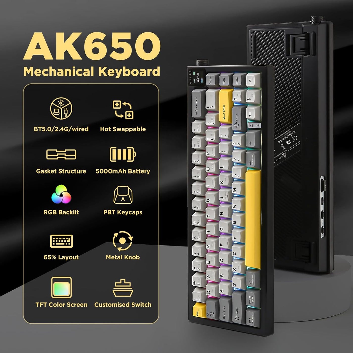 AJAZZ AK650 Mechanical Keyboard TFT Color Display 5000mAh Battery Meta ...