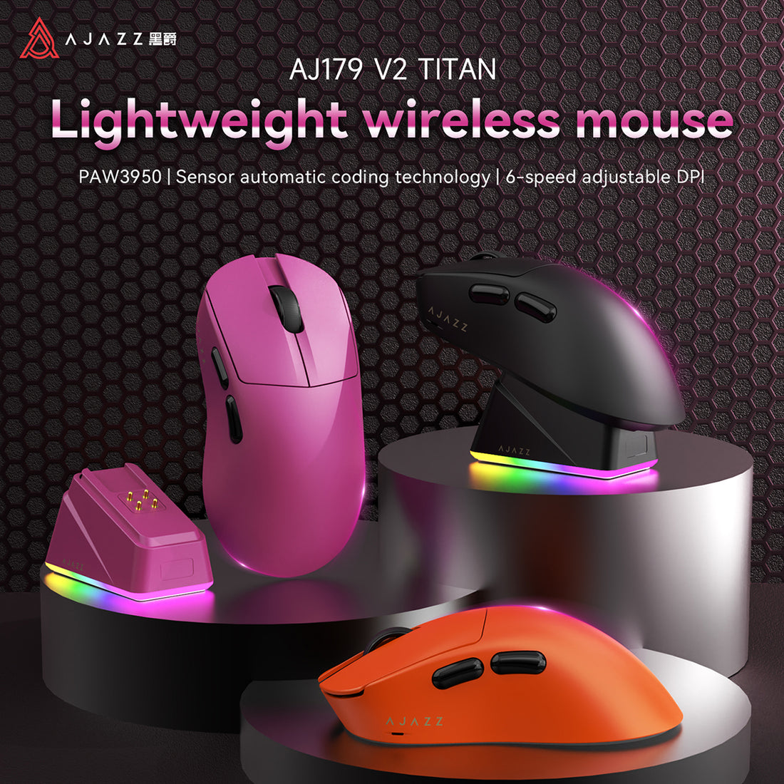 AJAZZ AJ179 TITAN Mouse Bluetooth Tri-mode PAW3950 8000Hz Return Rate ...