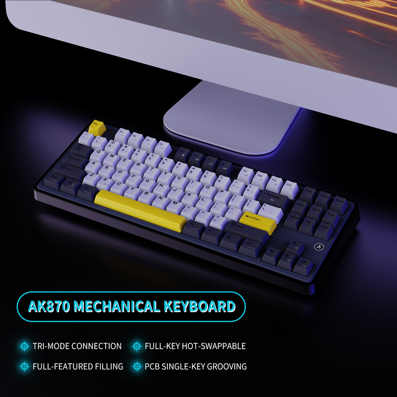 AJAZZ AK870 Keyboard - Compact 87 Keys TKL Design with Hot-Swap Screen ...