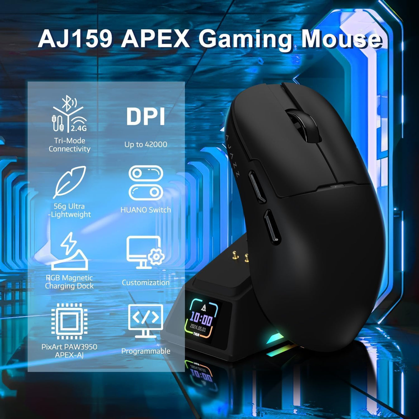 AJAZZ AJ159 APEX Mouse-High-Precision Gaming Mouse PAW3950 30KDPI Retu ...