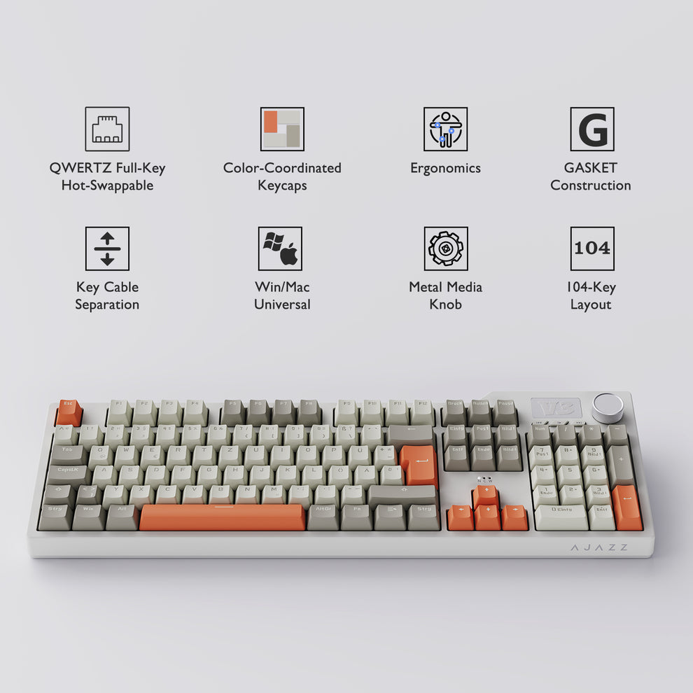 German Ajazz AK35i V3 Wired Mechanical Keyboard QWERTZ Full-size 104-k ...