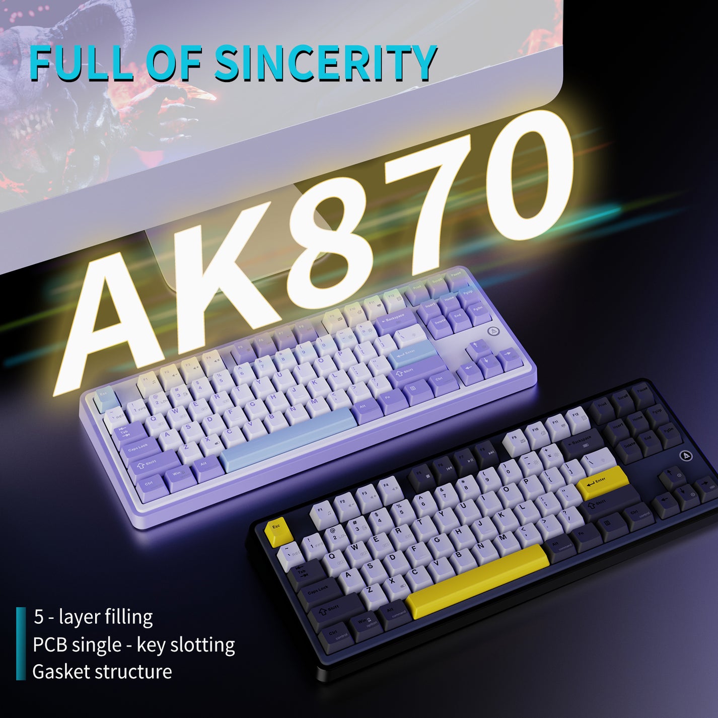 AJAZZ AK870 Keyboard - Compact 87 Keys TKL Design with Hot-Swap Screen ...
