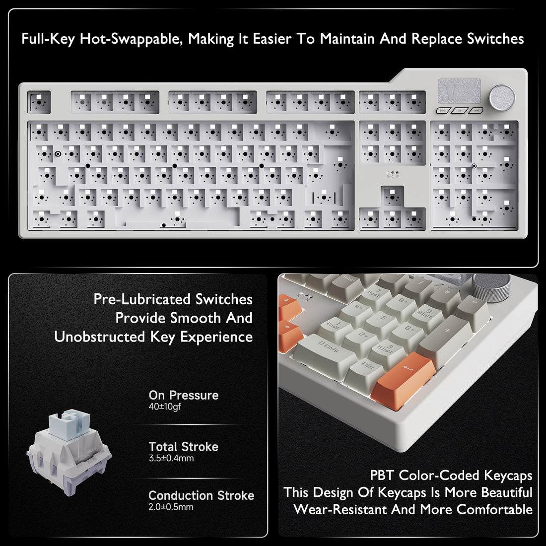 German Ajazz AK35i V3 Wired Mechanical Keyboard QWERTZ Full-size 104-k ...