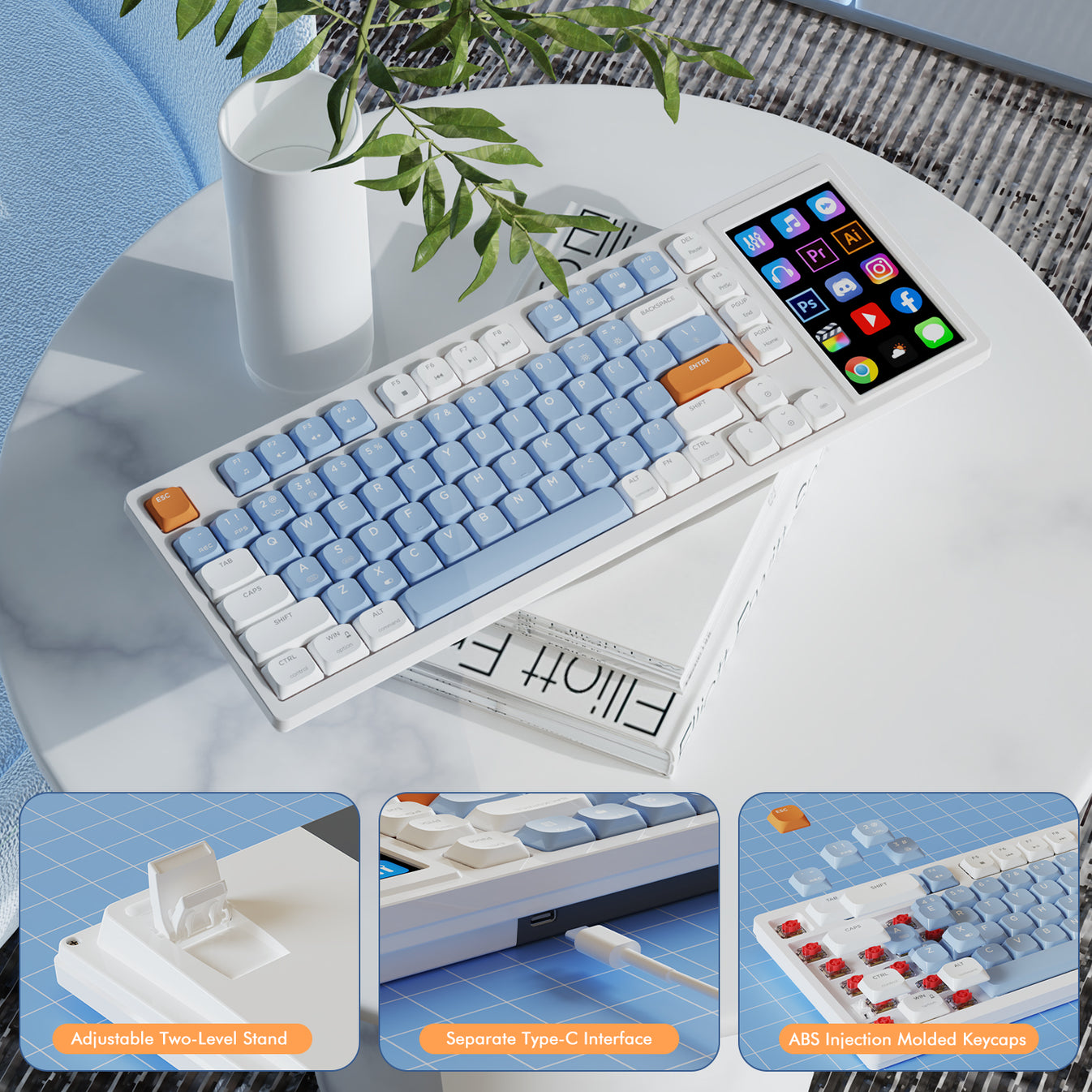 81 key Touch Screen Low Profile Mechanical Keyboard with 4.33inch Large ...