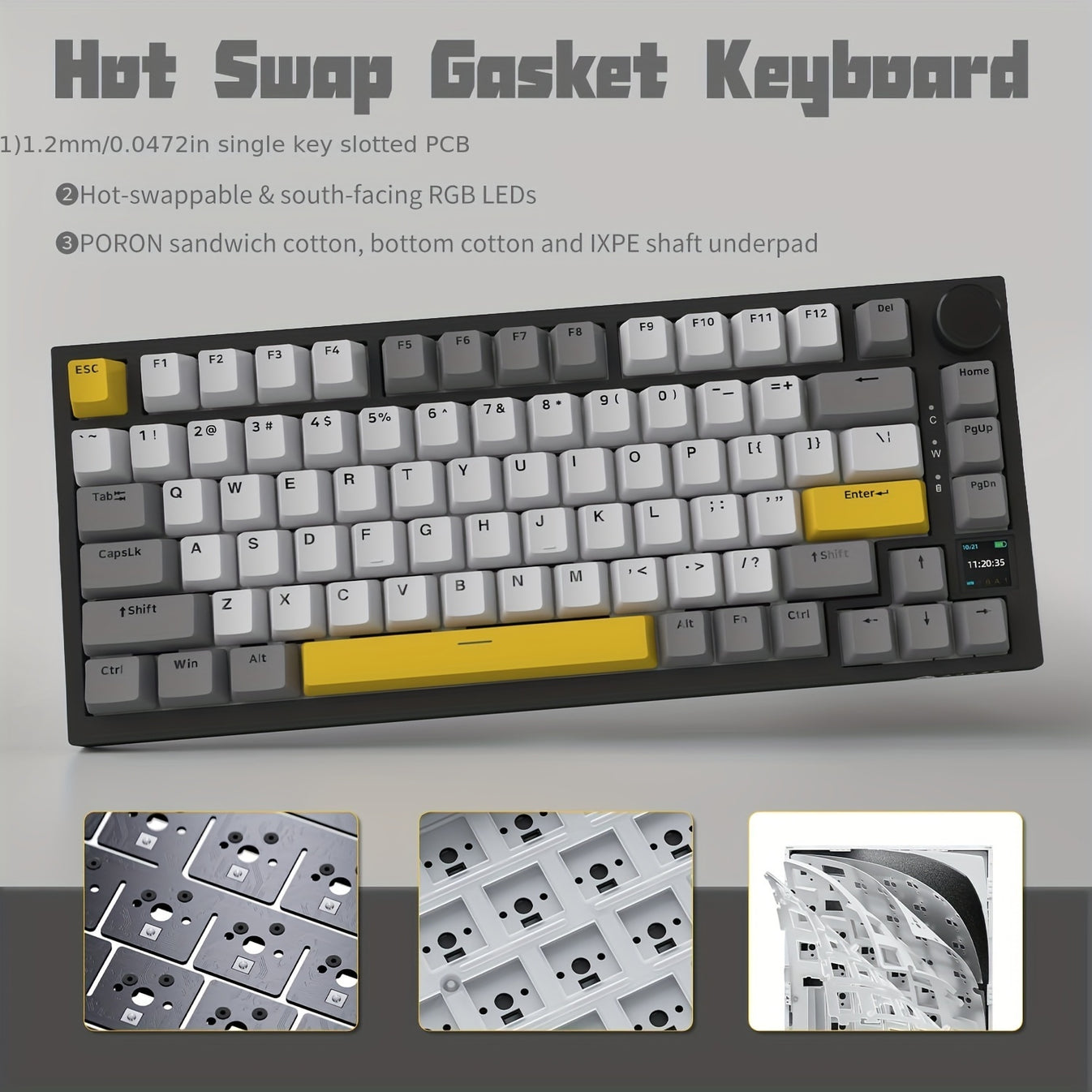 AJAZZ AK820 Pro 75% Layout Mechanical Keyboard with 0.85" TFT Screen R ...