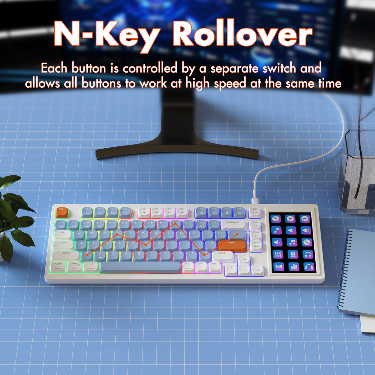 81 key Touch Screen Low Profile Mechanical Keyboard with 4.33inch Large ...