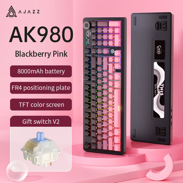 Ajazz AK980 Gaming Mechanical Keyboard with Color Screen 98 Keys RGB ...