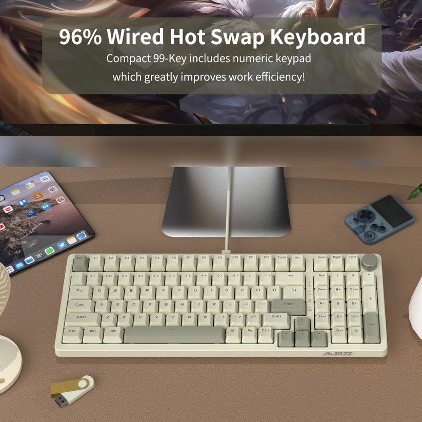 AJAZZ AK992 Retro Wired Mechanical Keyboard, 98-Key Full Layout, Hot ...